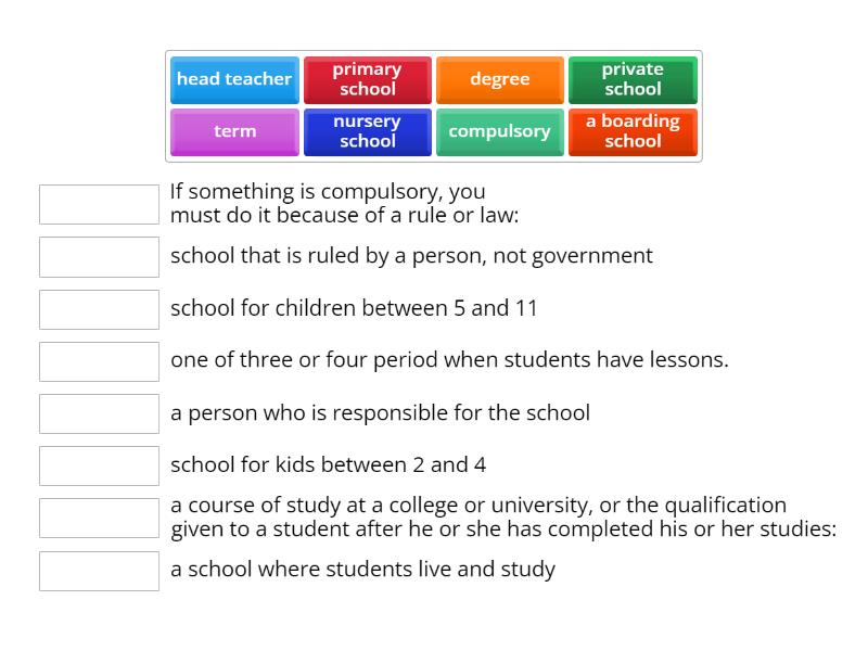 English File B1 Unit 7A Education vocabulary - Match up