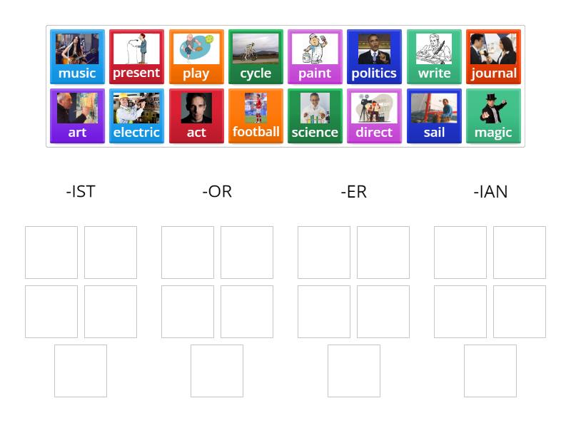 Profession suffixes -ist, -or, -er, -ian. Beginner (Unit 8 ...