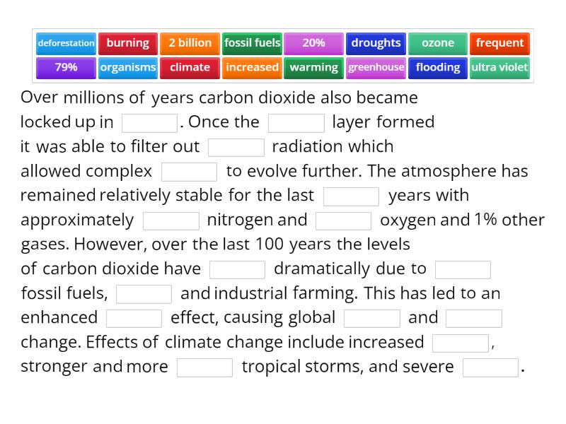 AW Yr 11 Evolution of the Atmosphere pt 2 - Complete the sentence