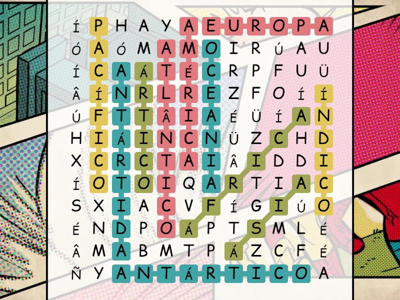 Continentes e oceanos - Sopa de letras