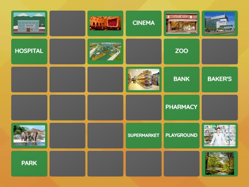 PLACES IN TOWN MEMORY GAME - Matching pairs