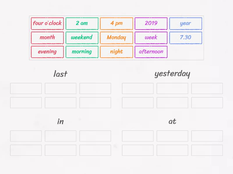 Think Starter U10 time expressions: past - Group sort