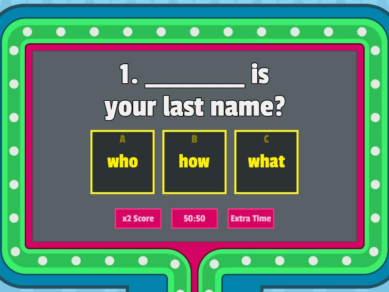 Unit 1 Wh-questions - Gameshow quiz