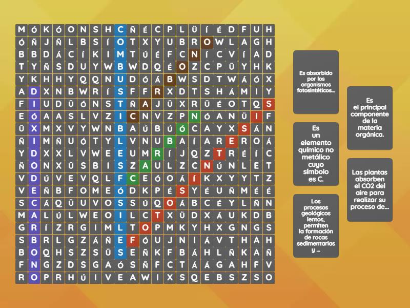Actividad Carbono. - Sopa de letras