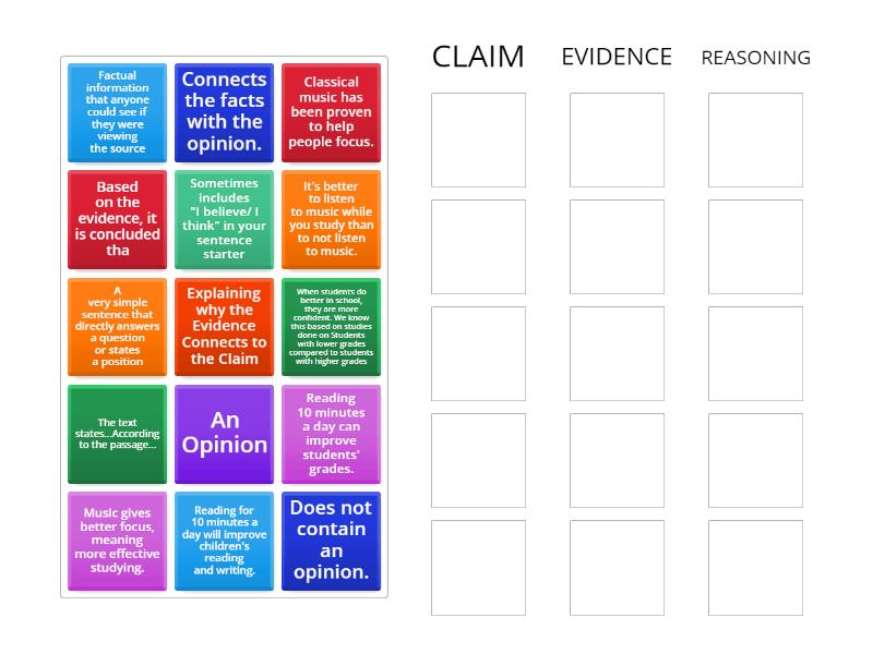 Claim - Evidence - Reasoning - Group sort