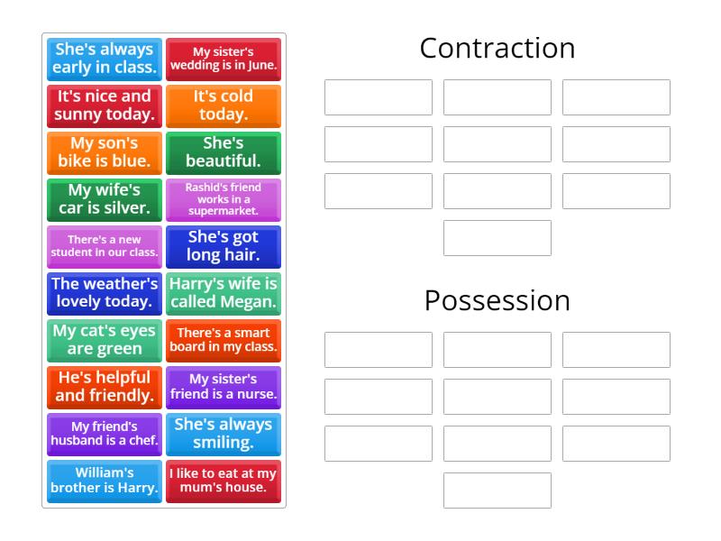 Apostrophes 's contraction or possession - Group sort