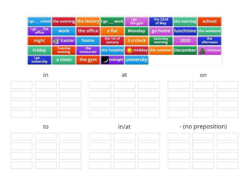 4B Prepositions of time and place English File Elementary - Group sort