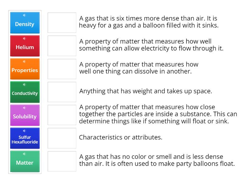 Properties of Matter - Match up