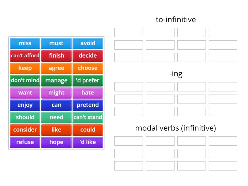 Focus 2 verb patterns - Group sort