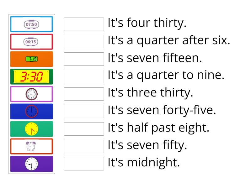 match the clocks to the time - Match up