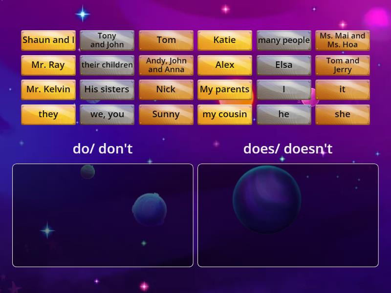 OW 3 - Unit 3 - Review1 - do/don't- does/doesn't - Group sort