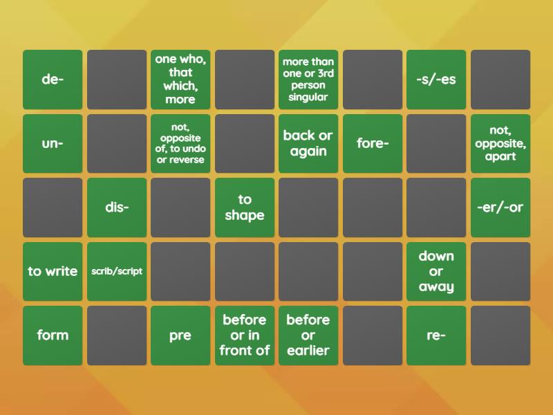 Week 6 Morphology Matching Flashcards Matching Pairs