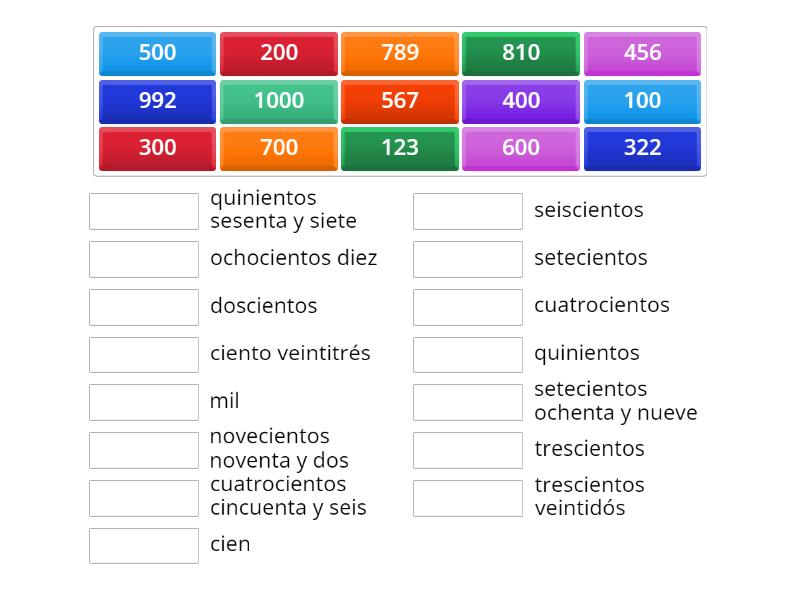 Los números Números 100-1000 - Match up