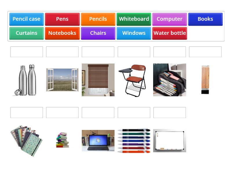 Classroom objects match up - Une las parejas