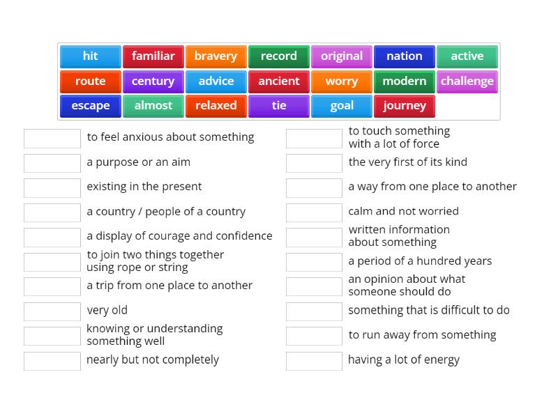 READING EXPLORER UNIT 2 - Match up