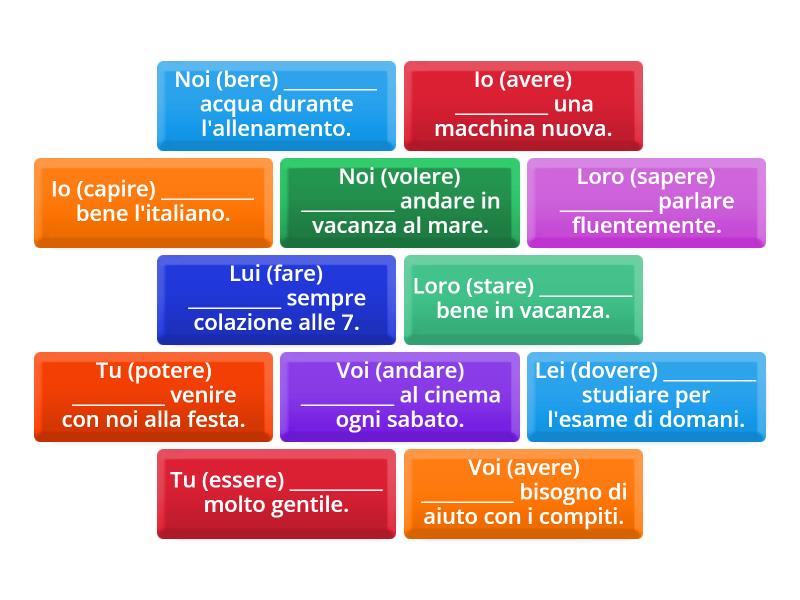 Verbi irregolari 2 (andare, fare, servili...) - Flip tiles