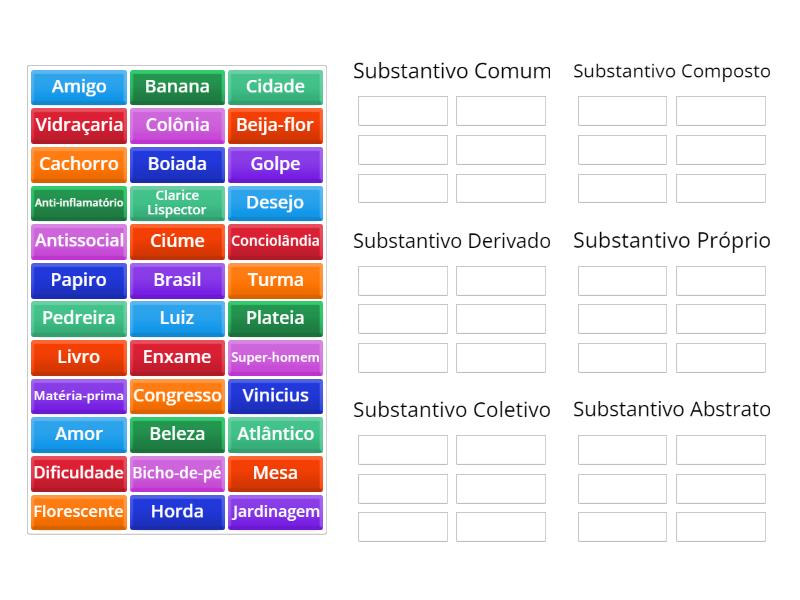 CLASSIFIQUE AS PALAVRAS DE ACORDO COM CADA SUBSTANTIVO - Group sort