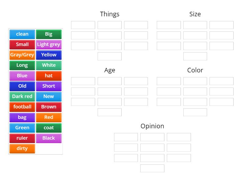Prepare A1 - Unit 4: Adjectives orders - Group sort