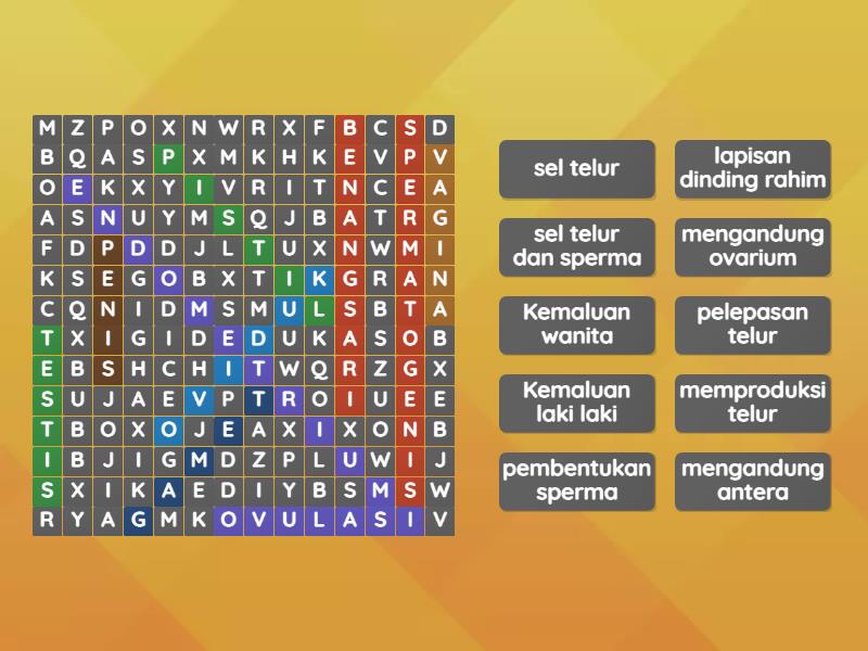 organ reproduksi manusia, hewan, dan tumbuhan Kel: Gerald & marcel - Wordsearch