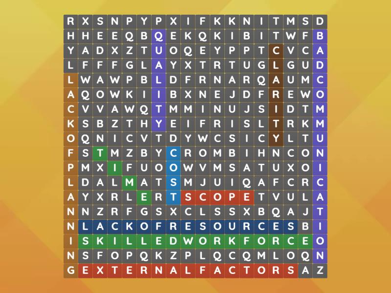 Barriers and Risks in Project Management - Wordsearch