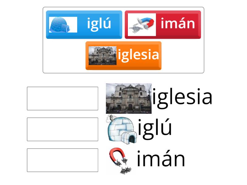 emparejar objetos que inician con la vocal i - Match up