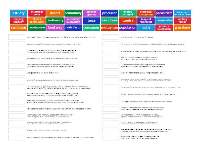 6th Grade Life Science Review - Match up
