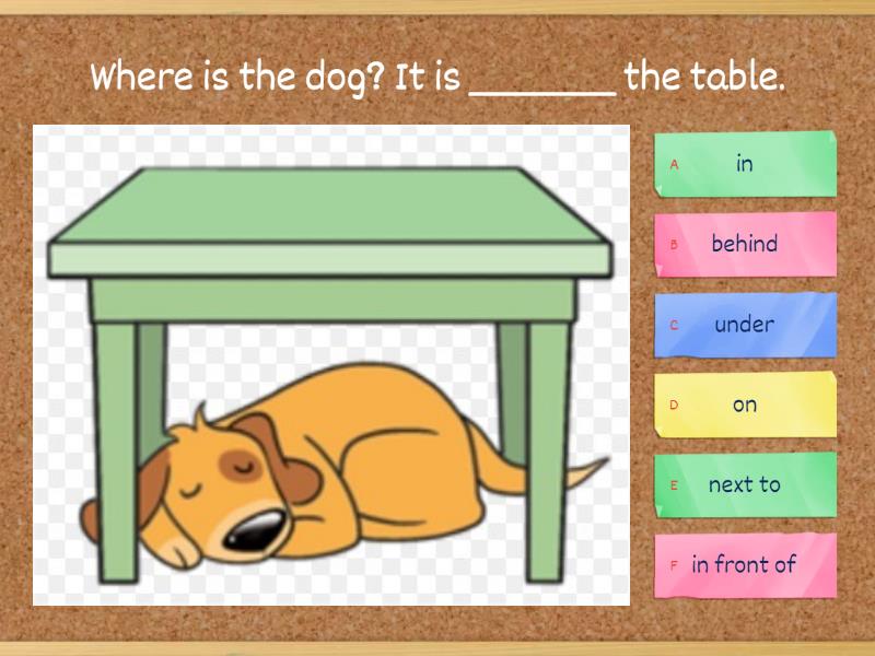 Prepositions in, on, under, next to, behind, between, in front of - Quiz