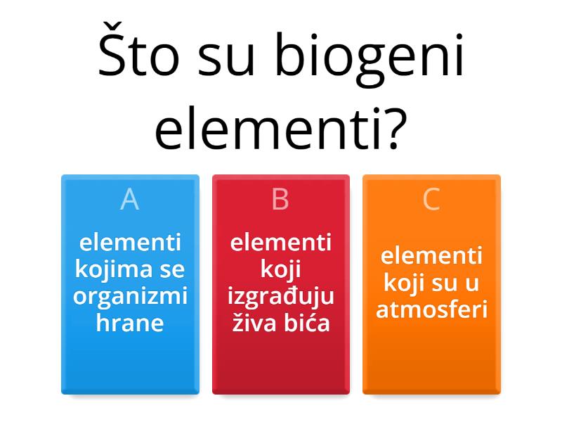 Biogeni elementi, anorganske tvari, organske tvari - Quiz