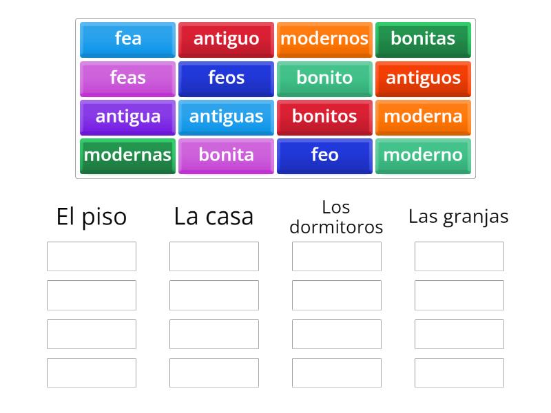 Spanish adjective endings (house) - Group sort