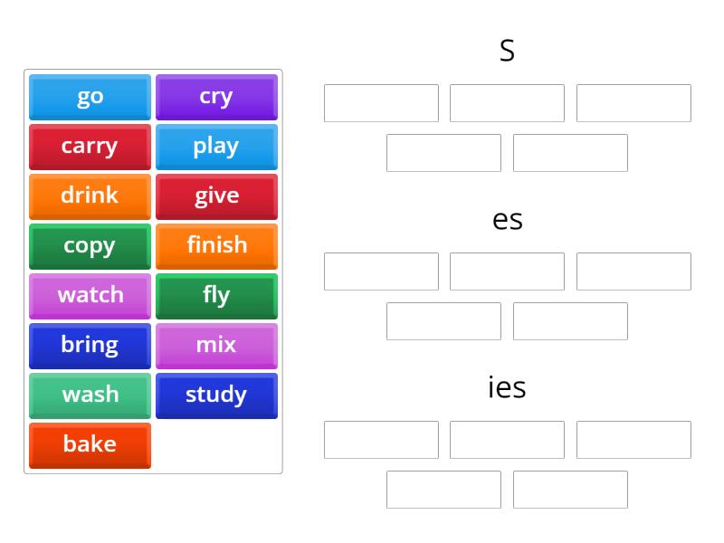 Spelling Rules: s,es, ies - Group sort