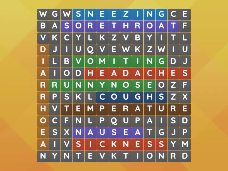 Causes of Illness and Symptoms - Wordsearch