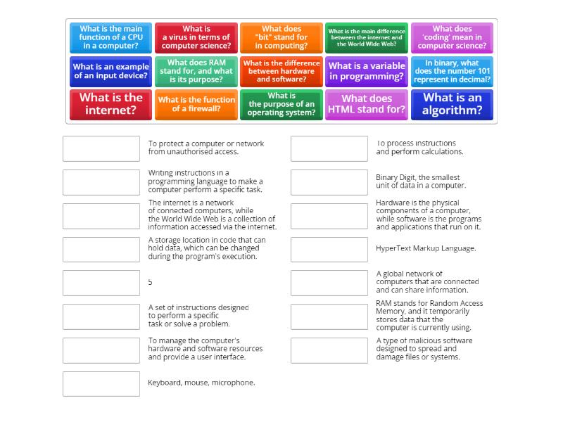 KS3 Computer Science - general knowledge - Match up