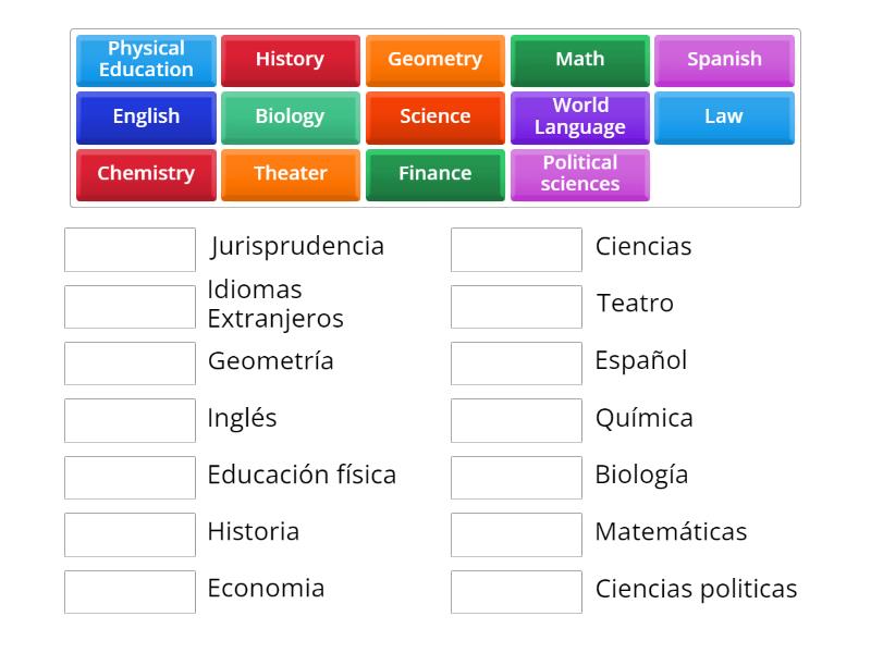 School Subjects in Spanish - Match up