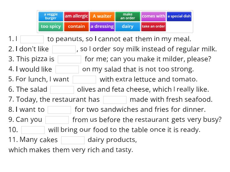 Ordering food - Complete the sentence