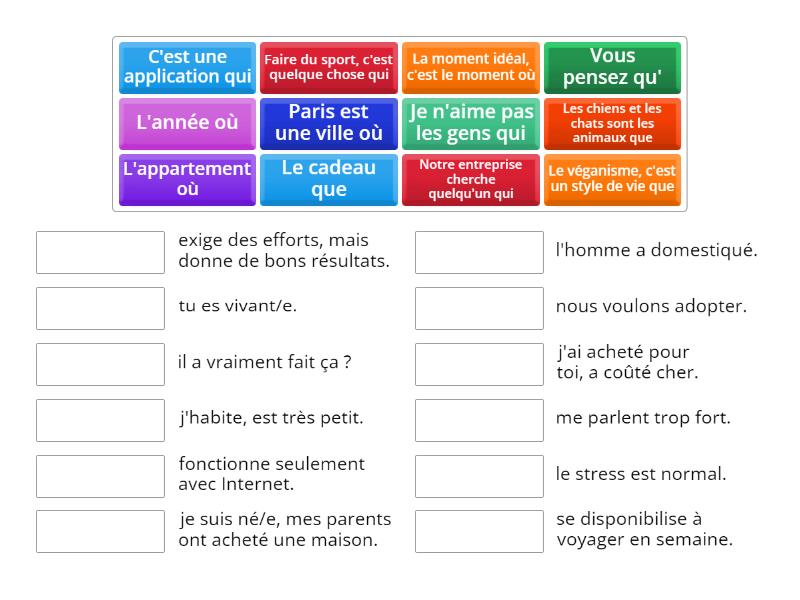 Les pronoms relatifs QUI / QUE / OÙ - Associação
