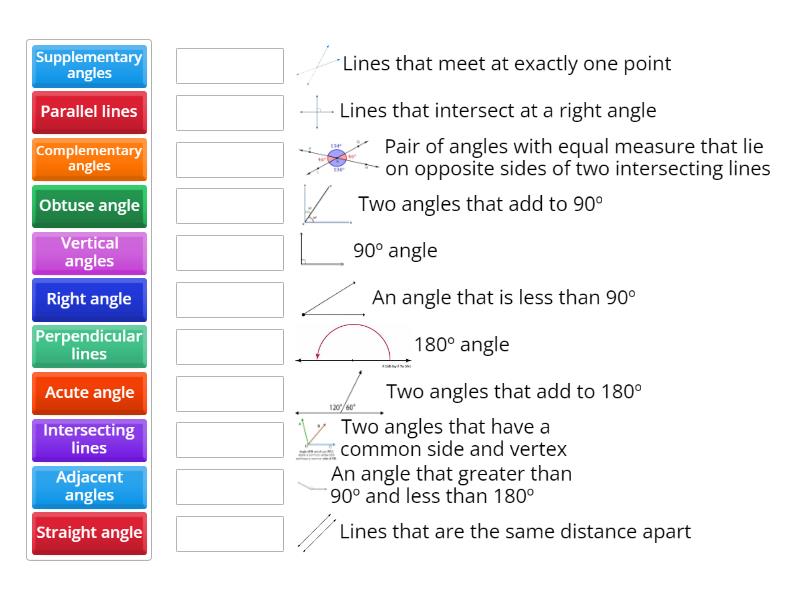 Angles and Angle Relationships - Match up