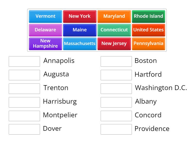 New England and Mid-Atlantic States - Match up