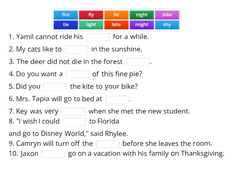 Long /i/ Missing Word sentence Practice - Complete the sentence