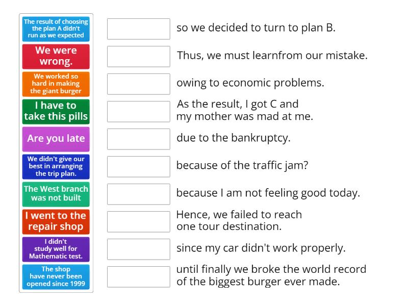 Match The Following Causes With The Suitable Effect! - Une las parejas
