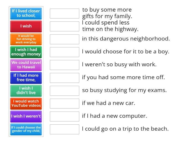 Wishes and Imaginary Situations and Events-Sentence Halves - Match up