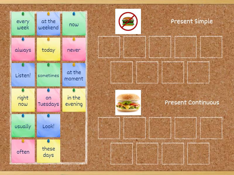 KB3_Present Simple_Present Continuous_marking words_sorting - Group sort
