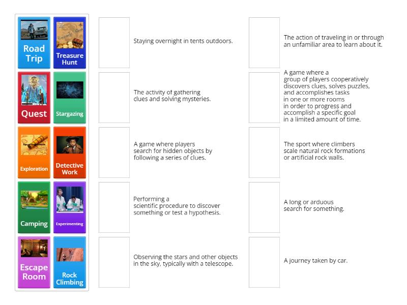 Types of adventure activities - Match up