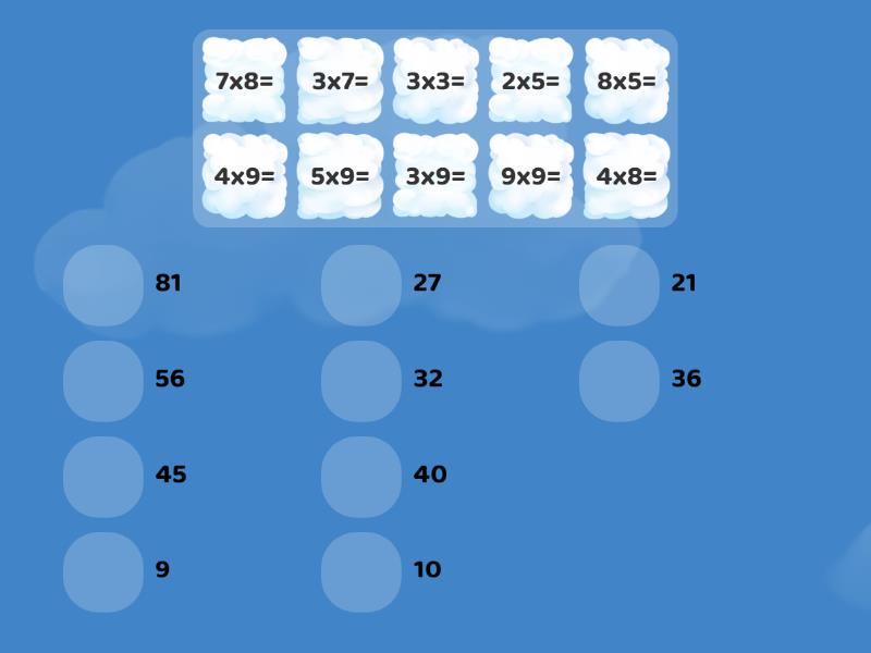 Memory Tablas de multiplicar - Une las parejas
