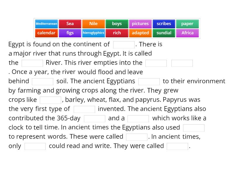 FINAL Ancient Egypt fill in text - Complete the sentence