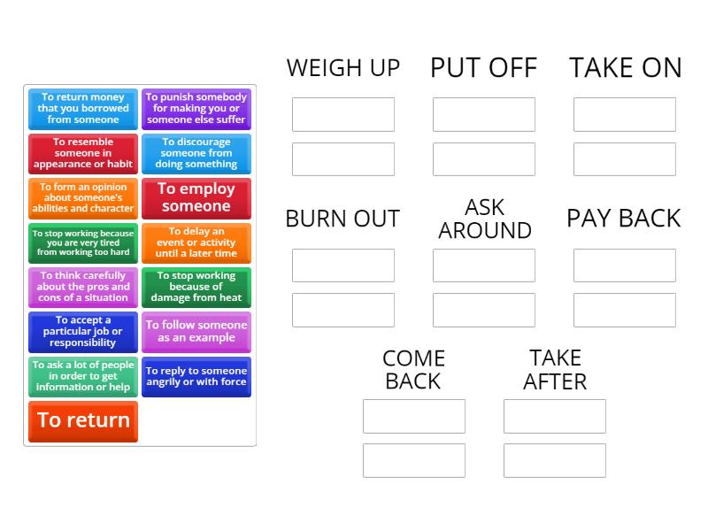 Phrasal verbs: Multiple meanings (2) - Group sort