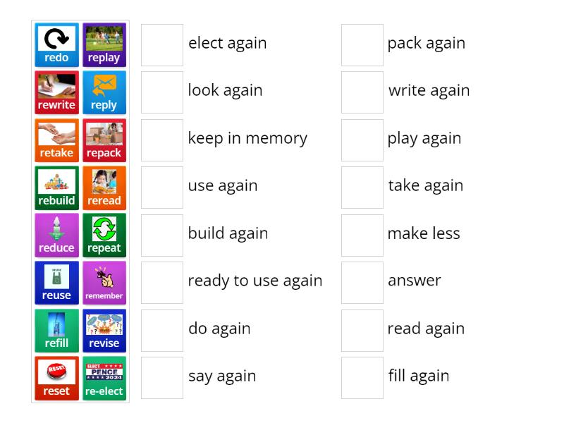 Prefix re- (back meaning and not only) - Match up