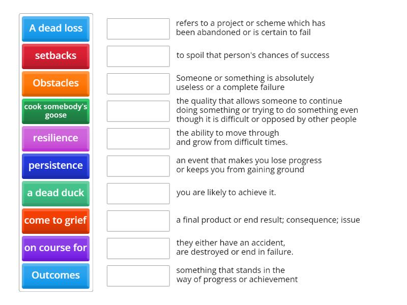 Success,failure and difficulty idioms - Match up