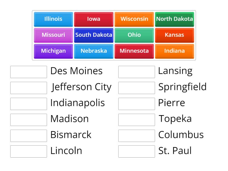 Midwest Region State Capitals - Match up