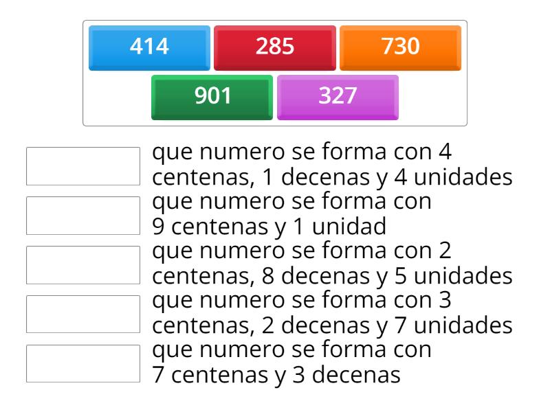 Centenas, decenas y unidades - Match up