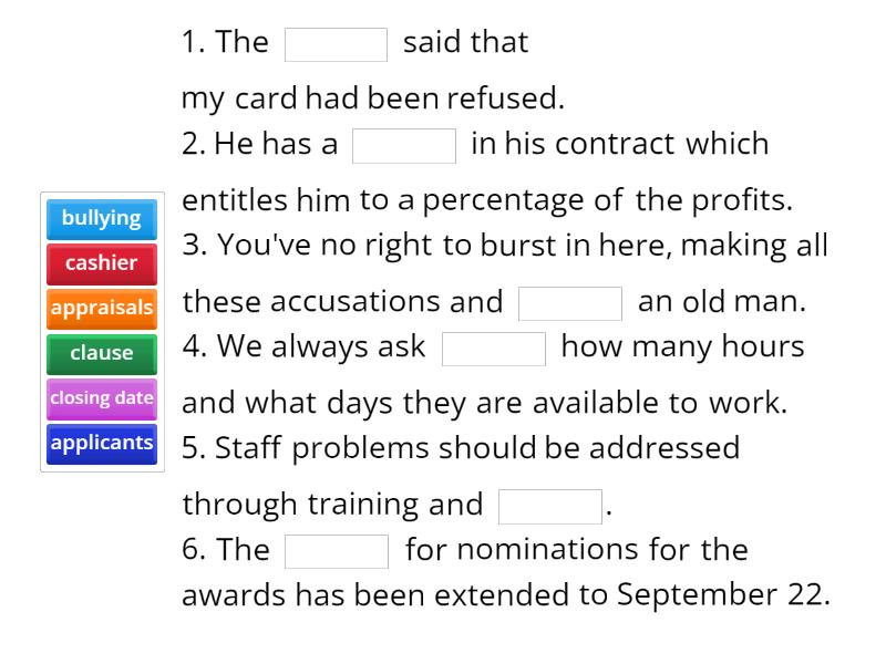 Employment law 2. Complete - Complete the sentence